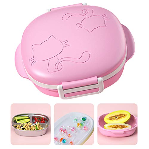 Stainless Steel Lunch Box for Toddlers Girls-Thermal Leakproof Bento Box 3-Compartment double-deck Ideal Portion Sizes for Ages 1 to 3, Pre-School Daycare Lunches and kids Snack Container(Pink)