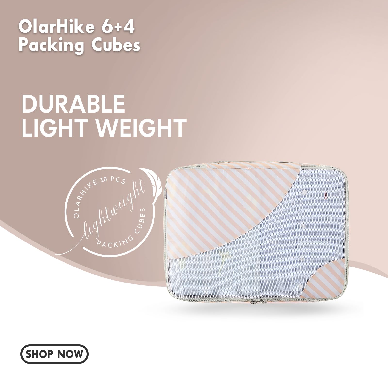 OlarHike Travel Essentials ALL INCLUDED 10 Set Sturdy Packing Cubes for Suitcases, UPGRADED Anti-Tear Stitching, NEW Improved Luggage Packing Organizers for Travel Accessories(Pink stripes)