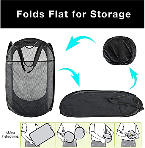 Laundry Basket, Laundry Hamper - Mesh Popup Laundry Hamper. Portable, Durable Handles, Collapsible for Storage, and Easy to Open. Great for The Kids Room, College Dorm, or Travel. (Black)[SHOOTING]
