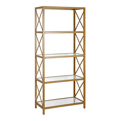 Celine 30'' Wide Rectangular Bookcase in Brushed Brass