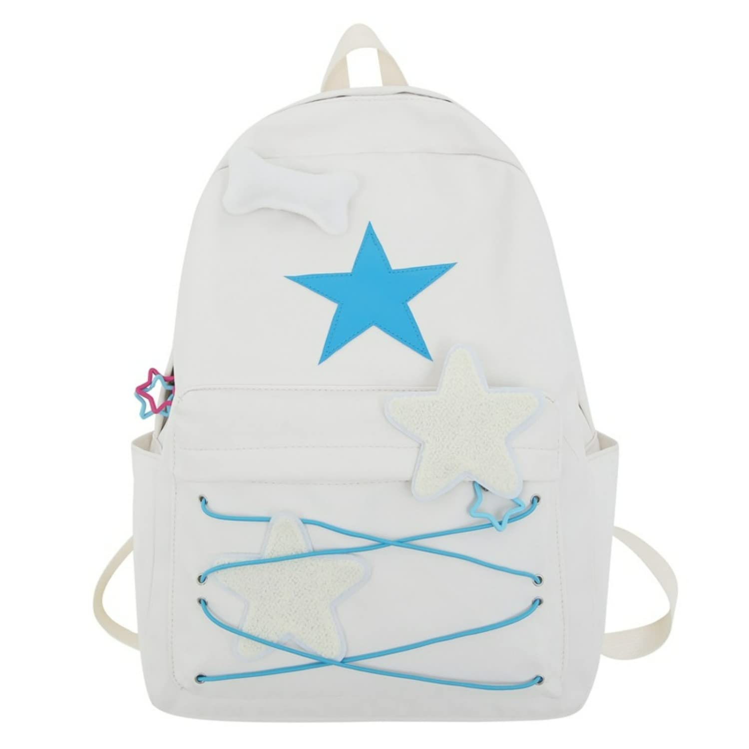 MININAI Preppy Backpack Cute Stars Pattern Korean Style Backpack Aesthetic College Backpack for Work Travel (One Size,White)