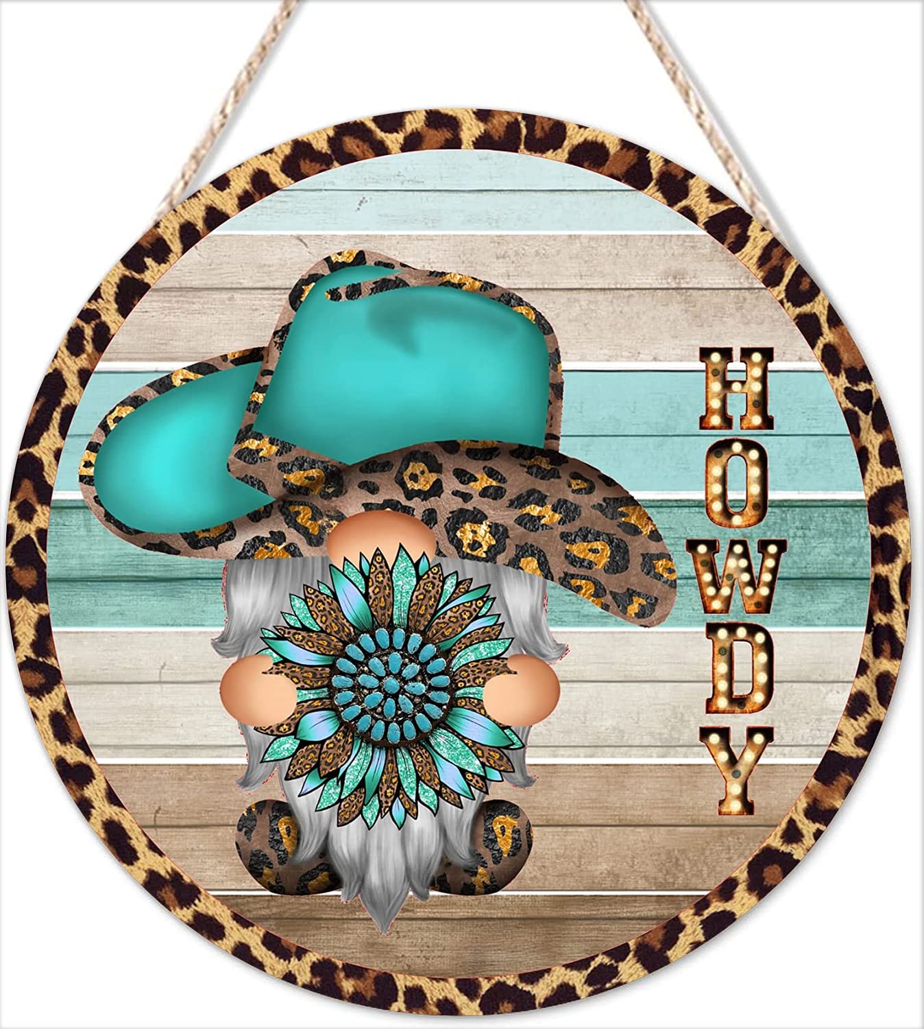 Polilike Rustic Round Wood Sign Howdy Western Cowboy Gnome Sign Wooden Hanging Sign Indoor Outdoor Wall Decor Farmhouse Porch Wreaths Decorations Housewarming Gift 12x12 Inch