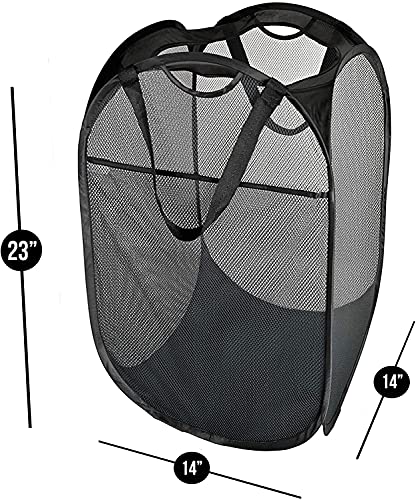 Laundry Basket, Laundry Hamper - Mesh Popup Laundry Hamper. Portable, Durable Handles, Collapsible for Storage, and Easy to Open. Great for The Kids Room, College Dorm, or Travel. (Black)[SHOOTING]