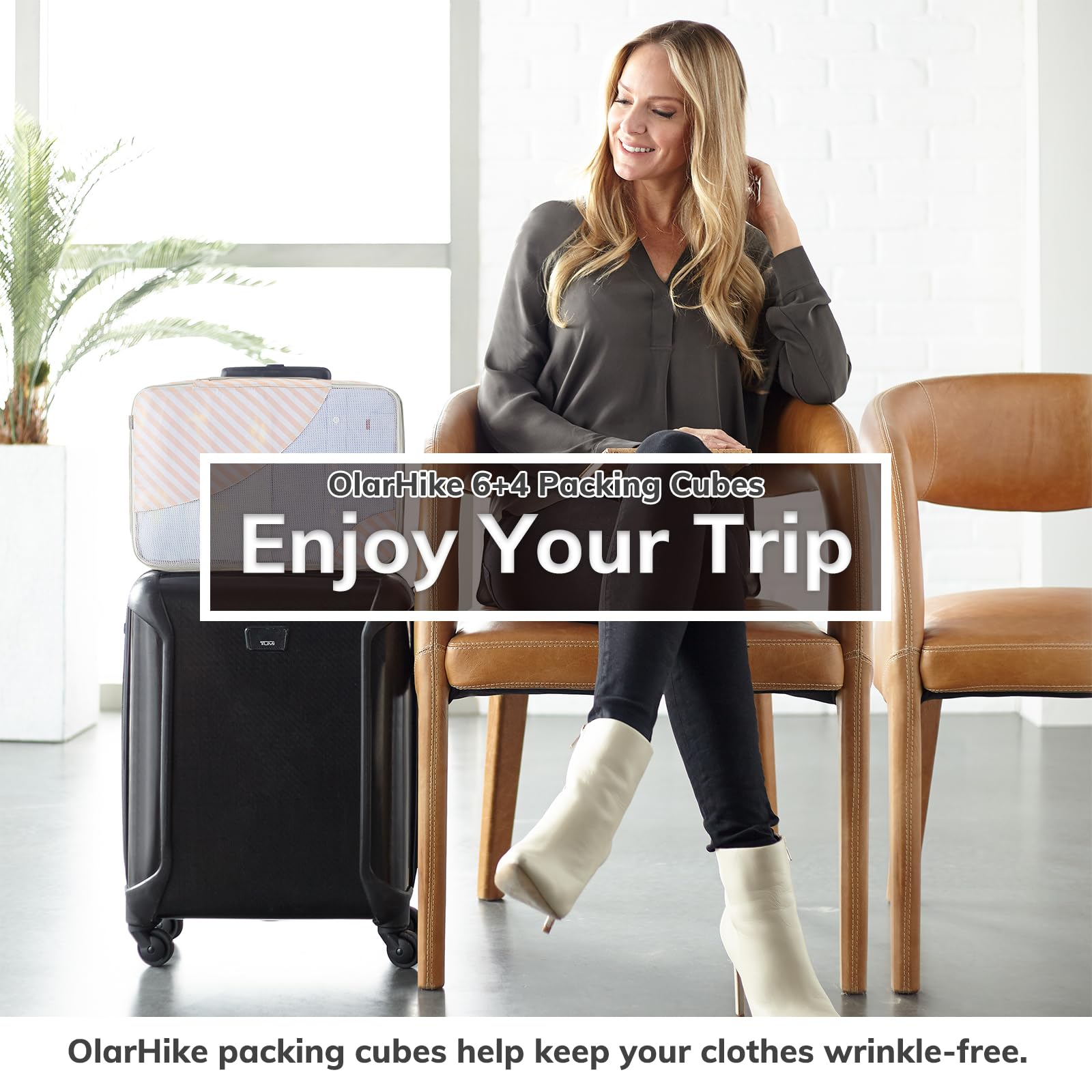 OlarHike Travel Essentials ALL INCLUDED 10 Set Sturdy Packing Cubes for Suitcases, UPGRADED Anti-Tear Stitching, NEW Improved Luggage Packing Organizers for Travel Accessories(Pink stripes)