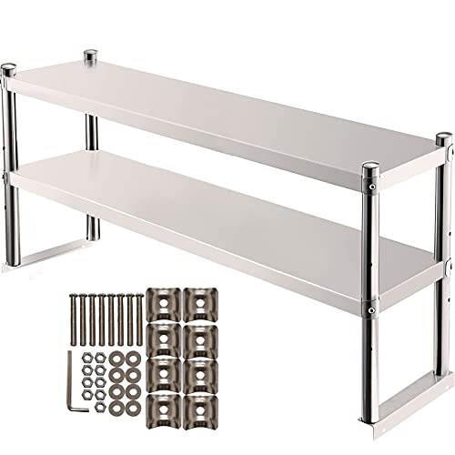 VEVOR Double Overshelf, Double Tier Stainless Steel Overshelf, 36 in. Length x 12 in. Width Double Deck Overshelf, Height Adjustable Overshelf for Prep & Work Table in Kitchen, Restaurant