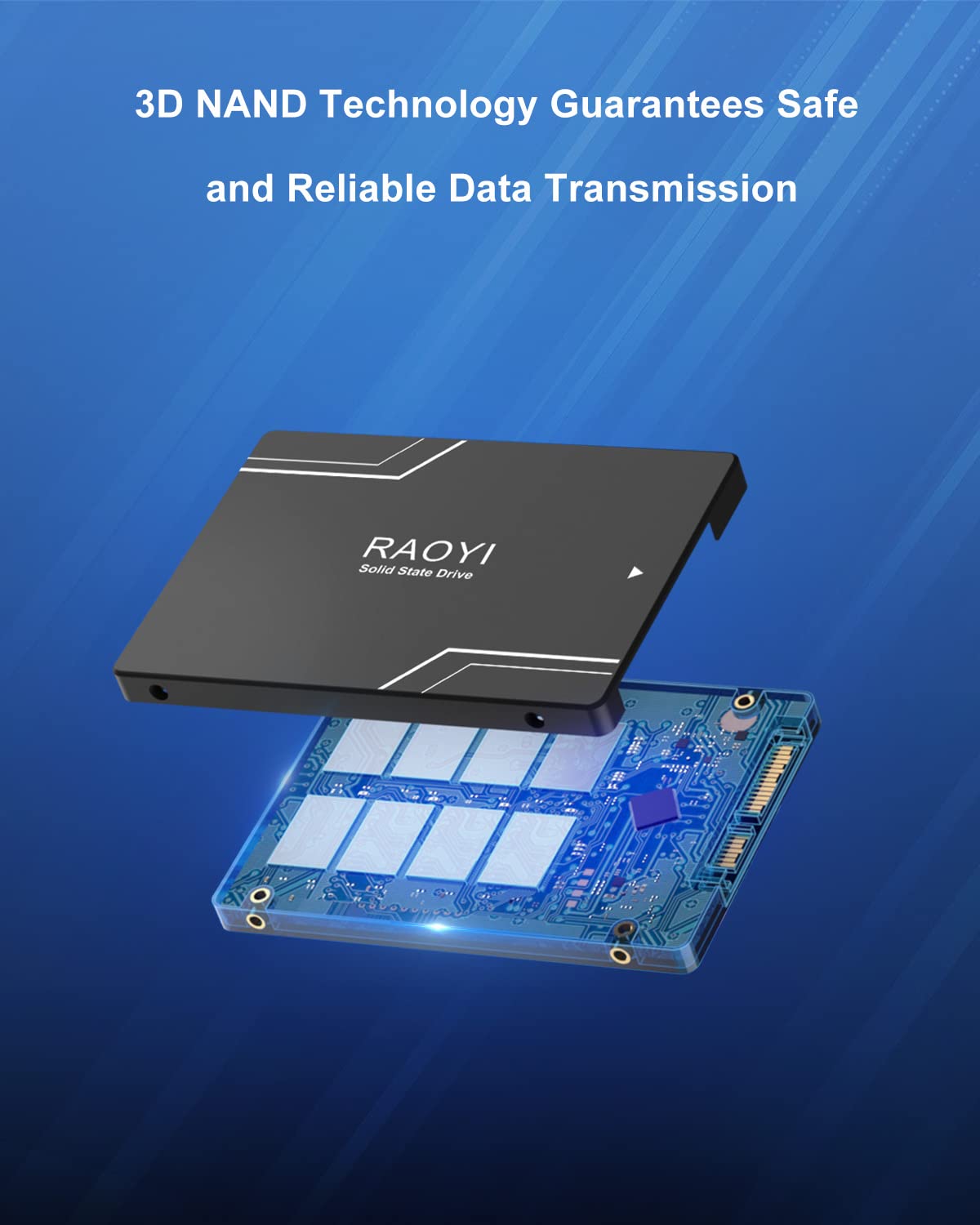 RAOYI 1TB Internal SSD SATA III 6Gb/s 2.5”Solid State Drive 3D NAND Flash Advanced SSD Hard Drive Up to 550MB/s SATA 3 SSD Upgrade Performance for PC Laptop
