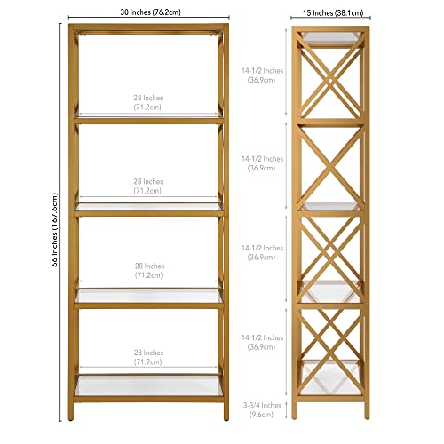 Celine 30'' Wide Rectangular Bookcase in Brushed Brass