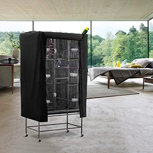 POPETPOP Mesh Birds Cage Seed Catcher + Universal Washable Bird Cage Cover (Black)