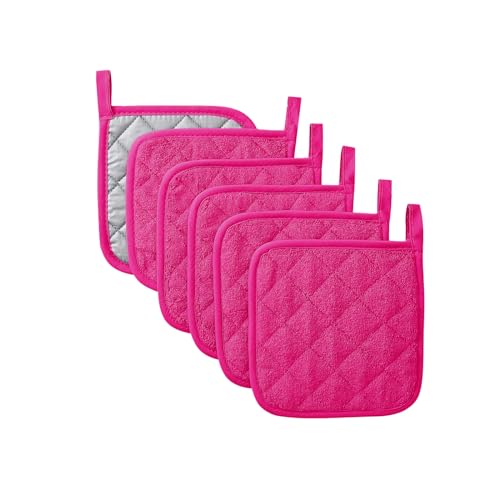 Kitchen Pot Holders Set Heat Resistant Pure Cotton Potholders Kit Trivets Large Coasters Hot Pads Terry Pot Holders for Everyday Cooking and Baking by 7 x 7 Inch Set of 4 (Pink)