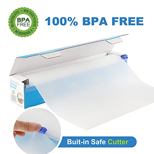 KOLOX Disposable Cutting Board with Built In Sliding Cutter, 10FT, Easy Clean-Up and Convenient Use, Large Flexible Chopping Boards for BBQ, Kitchen, Travel & Outdoor