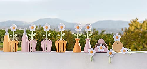 Vigar Florganic 3-piece Sink Caddy Set, Eco-friendly Daisy-shaped Dish Brush, Sponge and Fence-shaped Holder with Suction Cup, Orange