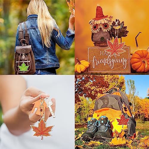 12 Pieces Fall Diamond Painting Keychains Fall Leaves Diamond Art Key Rings Double Sided Full Drill Maple Leaf 5D Diamond Pendants DIY Diamonds Hanging Ornaments for Autumn Thanksgiving Party Decor