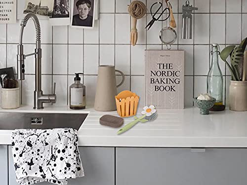 Vigar Florganic 3-piece Sink Caddy Set, Eco-friendly Daisy-shaped Dish Brush, Sponge and Fence-shaped Holder with Suction Cup, Orange