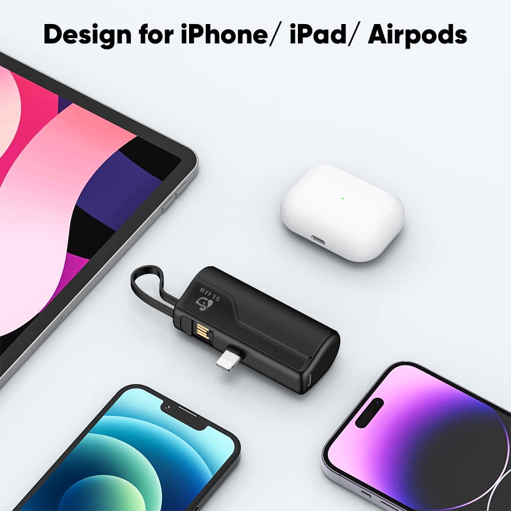 Gankoii iPhone Portable Charger 5000mAh, Mini Power Bank Battery Pack Phone Backup Charger, Small Portable Charger Compatible with iPhone 14/13/ 12/11/ XS Max/XR/X, AirPods, Black