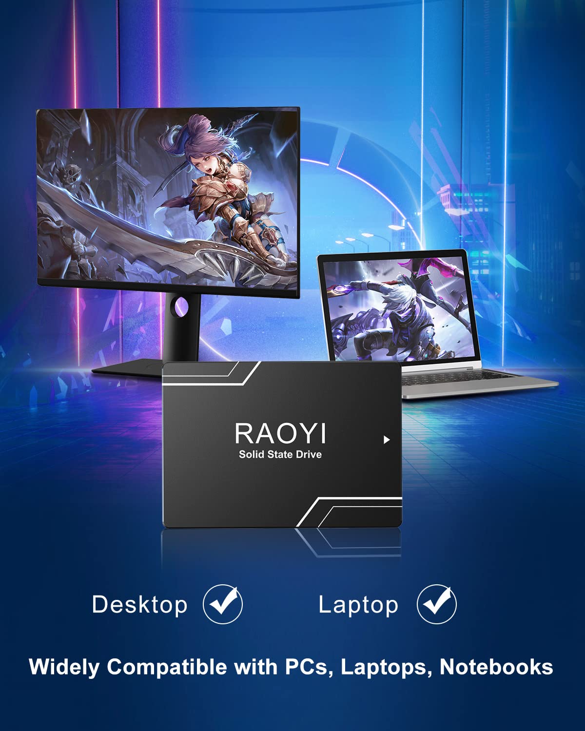 RAOYI 1TB Internal SSD SATA III 6Gb/s 2.5”Solid State Drive 3D NAND Flash Advanced SSD Hard Drive Up to 550MB/s SATA 3 SSD Upgrade Performance for PC Laptop