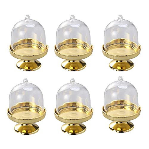 6 Pcs Plastic Mini Cake Stand Plate with Dome Cake Stand Candy Box Bulk for Wedding Birthday Party ï¼ĖGold Edge ï¼ā°