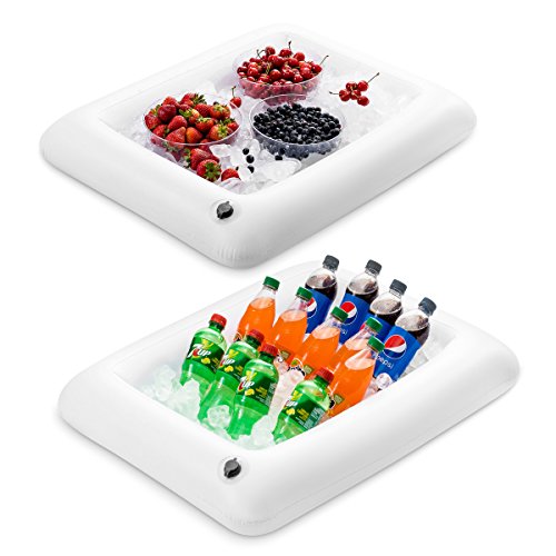 Outdoorwares inflatable Serving bar buffet - With Drain New INNOVATIVE VALVE For EASY Inflation/Deflation By Food & Drink Holder For Pool Picnics, Barbeques & Parties β 24" x 24" x 4" -2 Pack