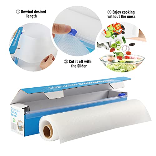 KOLOX Disposable Cutting Board with Built In Sliding Cutter, 10FT, Easy Clean-Up and Convenient Use, Large Flexible Chopping Boards for BBQ, Kitchen, Travel & Outdoor