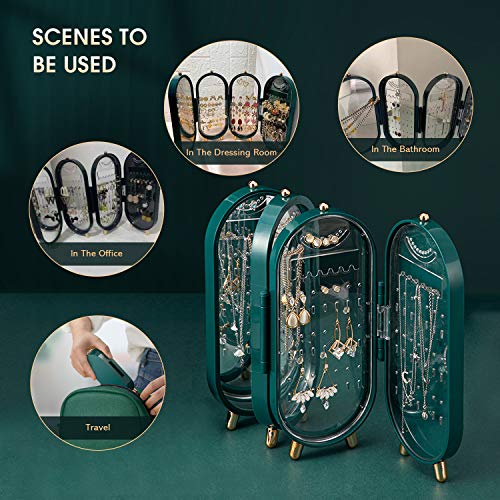 CANITORON Earring Organizer Stand,4-Layer Small Foldable Dustproof Jewelry Holder with 153 Holes For Women Earrings, Earring Backs, Necklaces,Display Jewelry Organizer-Green
