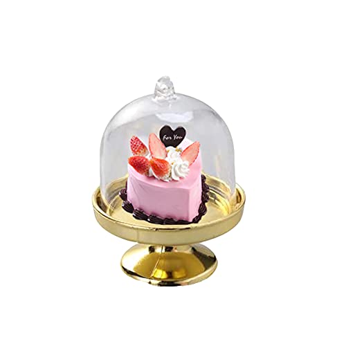 6 Pcs Plastic Mini Cake Stand Plate with Dome Cake Stand Candy Box Bulk for Wedding Birthday Party (Gold Edge )