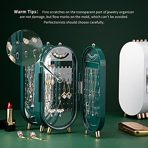 CANITORON Earring Organizer Stand,4-Layer Small Foldable Dustproof Jewelry Holder with 153 Holes For Women Earrings, Earring Backs, Necklaces,Display Jewelry Organizer-Green