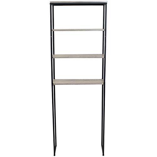 Sunnydaze 4-Tier Over The Toilet Storage Shelf - Industrial Style with Freestanding Open Shelves with Veneer Finish and Black Iron Frame - Etagere Bathroom Space-Saver Organizer - Oak Gray - 69-Inch