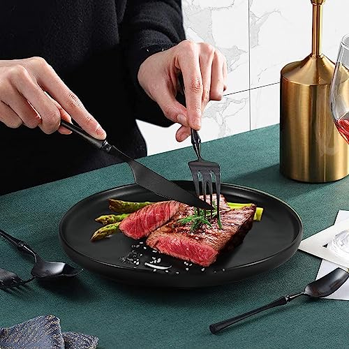 Vidalenta Porcelain Dinner Plates Set of 4, 10 Inch Salad Plate Set, Ceramic Pasta Plate Set Serving Dishes Small Plates Modern Dinnerware Set, Microwave Oven and Dishwasher Safe, Matte Black