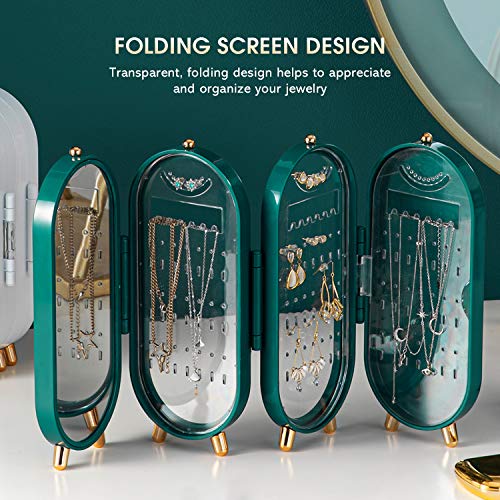 CANITORON Earring Organizer Stand,4-Layer Small Foldable Dustproof Jewelry Holder with 153 Holes For Women Earrings, Earring Backs, Necklaces,Display Jewelry Organizer-Green