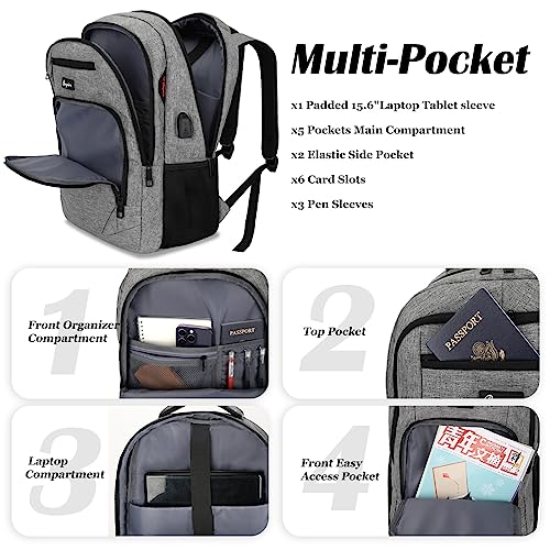 Laptop Backpack 17.3 Inch, School Backpack with USB Charging Port for teen boys, Unisex Large Travel Backpacks, Anti-theft Work Bookbags, Back to School College Backpack with Compartment, Grey