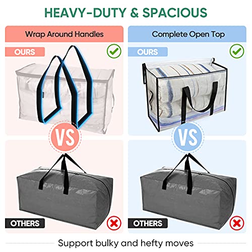 BALEINE 28 Gallon Moving Totes with Reinforced Handles, Heavy-Duty UnderBed Storage Bag for Moving Boxes, Clothes, Travel, Attics (6 Pack, White)