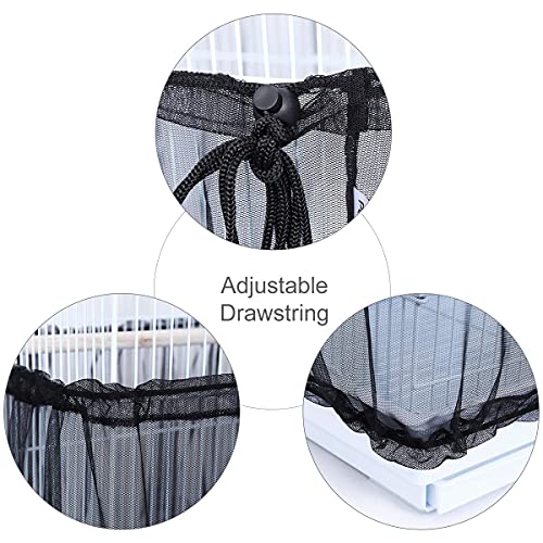 POPETPOP Mesh Birds Cage Seed Catcher + Universal Washable Bird Cage Cover (Black)