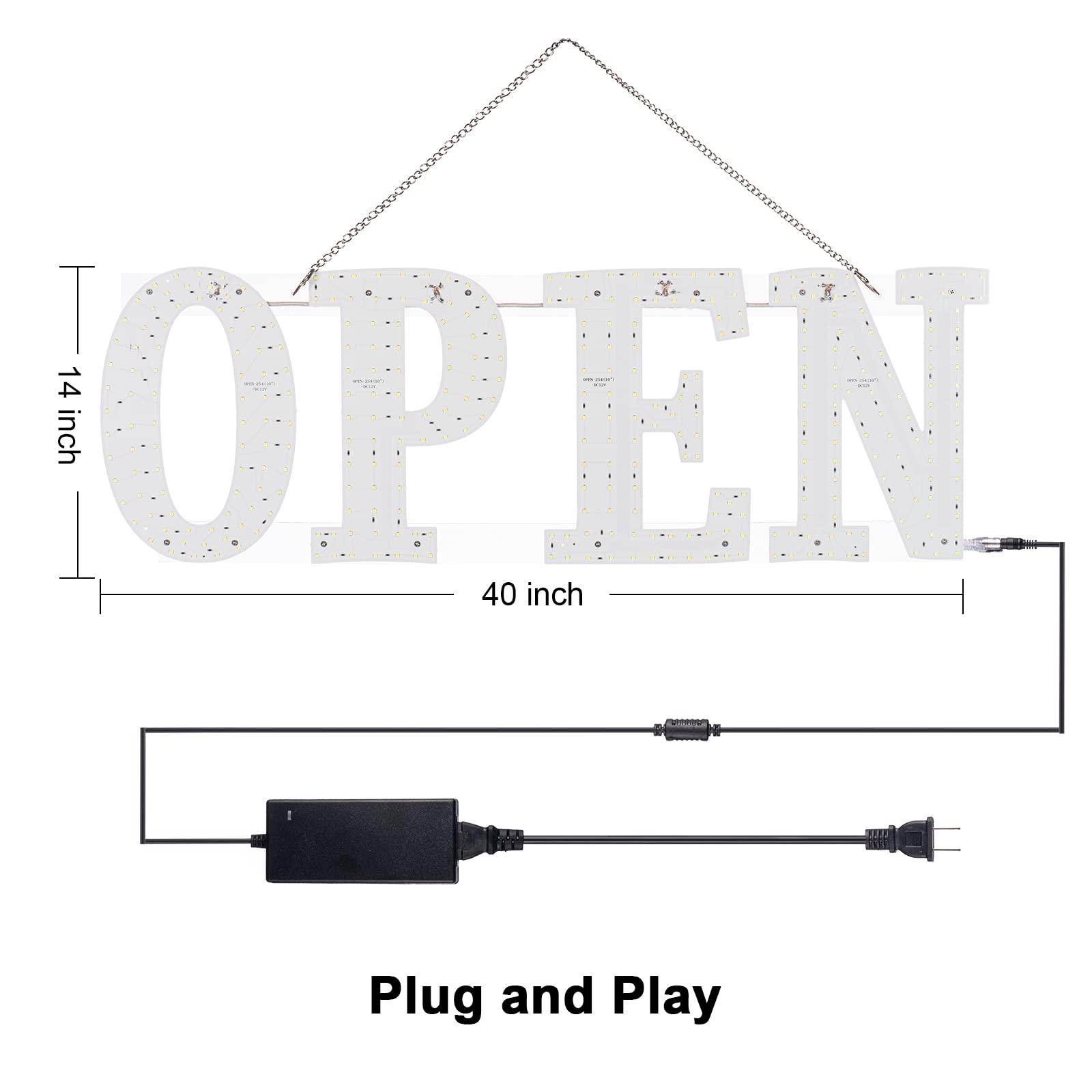 40"x14" Extra Jumbo LED Open Signs for Business, Unique Design Super Bright Open Sign with Chain, High Visibility Open Sign for Stores Bar Hotel Retail Shops Window Salon Office