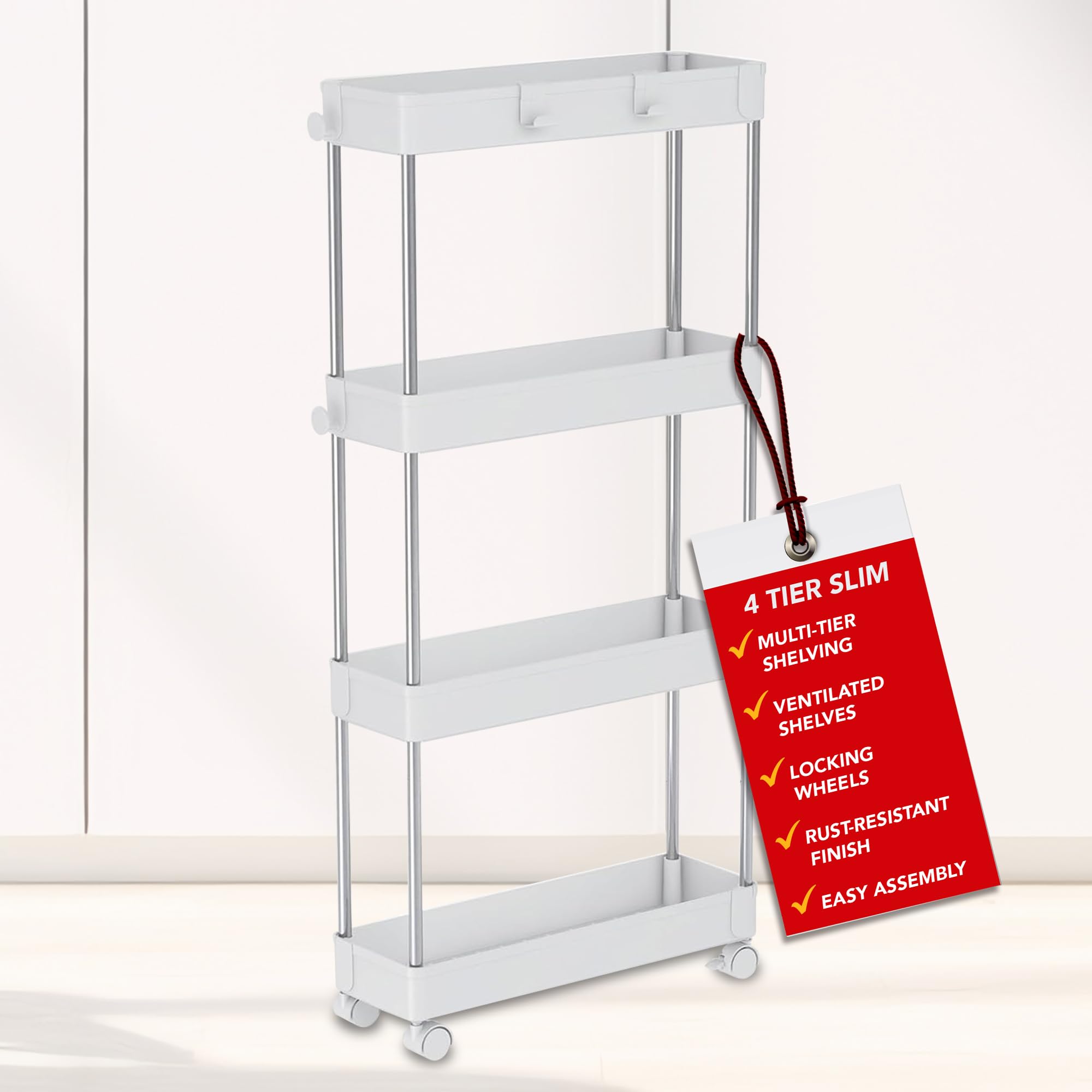 Minmallife MINMALLIFE 4 Tier Slim Rolling Cart - Slim Rolling Storage Cart - Slim Storage Cart with Wheels - Skinny Rolling Storage Cart - Slim Rolling Cart Space Saver, 40x13x85 cm