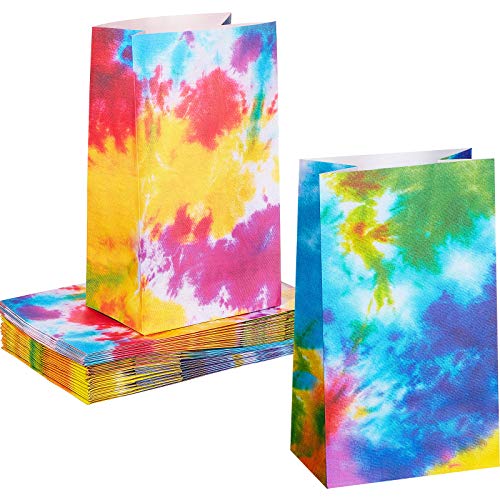Zonon 48 Pieces Tie Dye Paper Bags Goody Bags Colorful Party Paper Bags Tie Dye Party Accessories Party Decoration Supplies 2 Styles for Birthday Party Retro Theme Party Tie Dye Theme Party