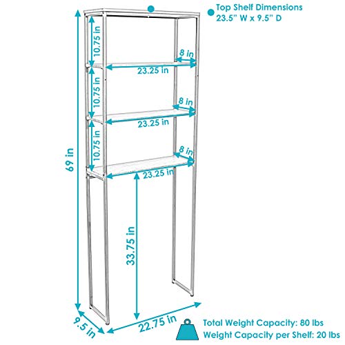Sunnydaze 4-Tier Over The Toilet Storage Shelf - Industrial Style with Freestanding Open Shelves with Veneer Finish and Black Iron Frame - Etagere Bathroom Space-Saver Organizer - Oak Gray - 69-Inch