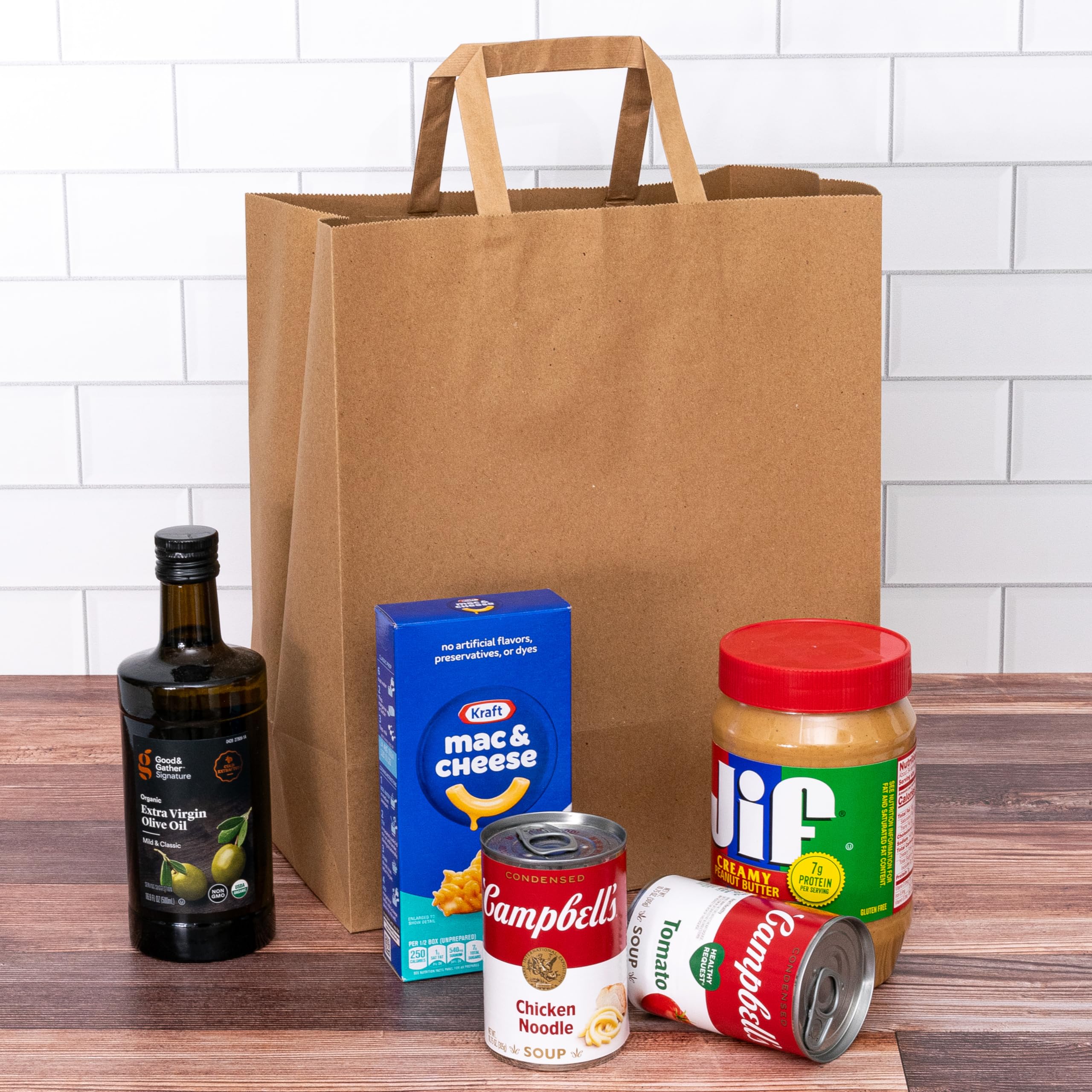 Prime Line Packaging Brown Paper Bags with Handles, Reusable Grocery Tote for Food, Takeout, Delivery, Shopping, Small Business, Bulk, 12x7x14 100 Pack