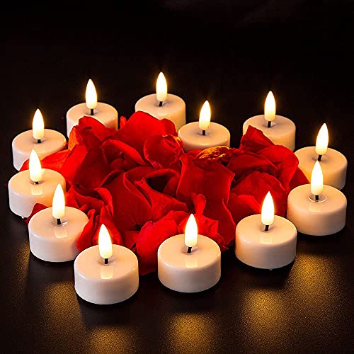 Actpe LED Tea Light Candles with Timer Flickering Flame, 12pcs Battery Operated Realistic Bright Unscented Tea Light Fake Candles for Romantic Wedding Home Xmas Decor Birthday Halloweens, Warm White