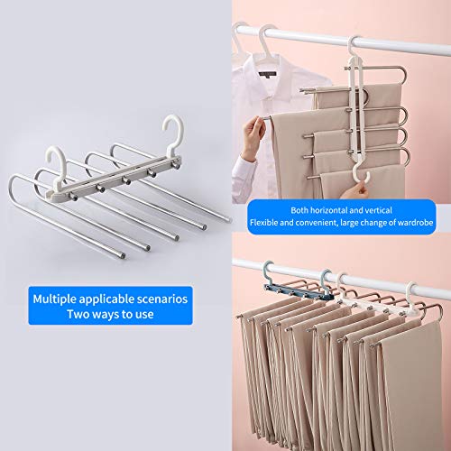 Magic Pant Hanger Multi Functional Non-Slip Pants Rack 5 Layers Space Saving Closet Storage Organizer for Jeans Trousers Pants Scarf Skirts 1 Pack (Grey)