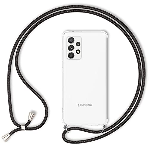 NALIA Necklace Cover Compatible with Samsung Galaxy A52 5G / A52 / A52s 5G Case, Transparent Protector with Band, Hardcase & Adjustable Holder Strap, Easy to Carry Crossbody, Color:Black