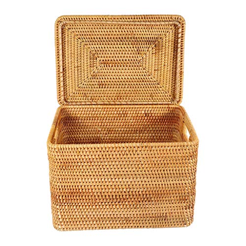 WSZJJ Laundry Basket Rattan Woven Storage Basket Handmade Large Capacity Portable Clothing Storage Box Household,36X26X24cm