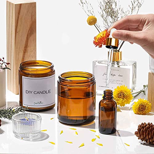 PrettyCare 24 Pack 8 OZ Amber Candle Jars for Making Candles, Round Glass Jar with Lids Leakproof Containers for Food Storage, Canning Jar for Spice, Liquid, Powder, Lotions