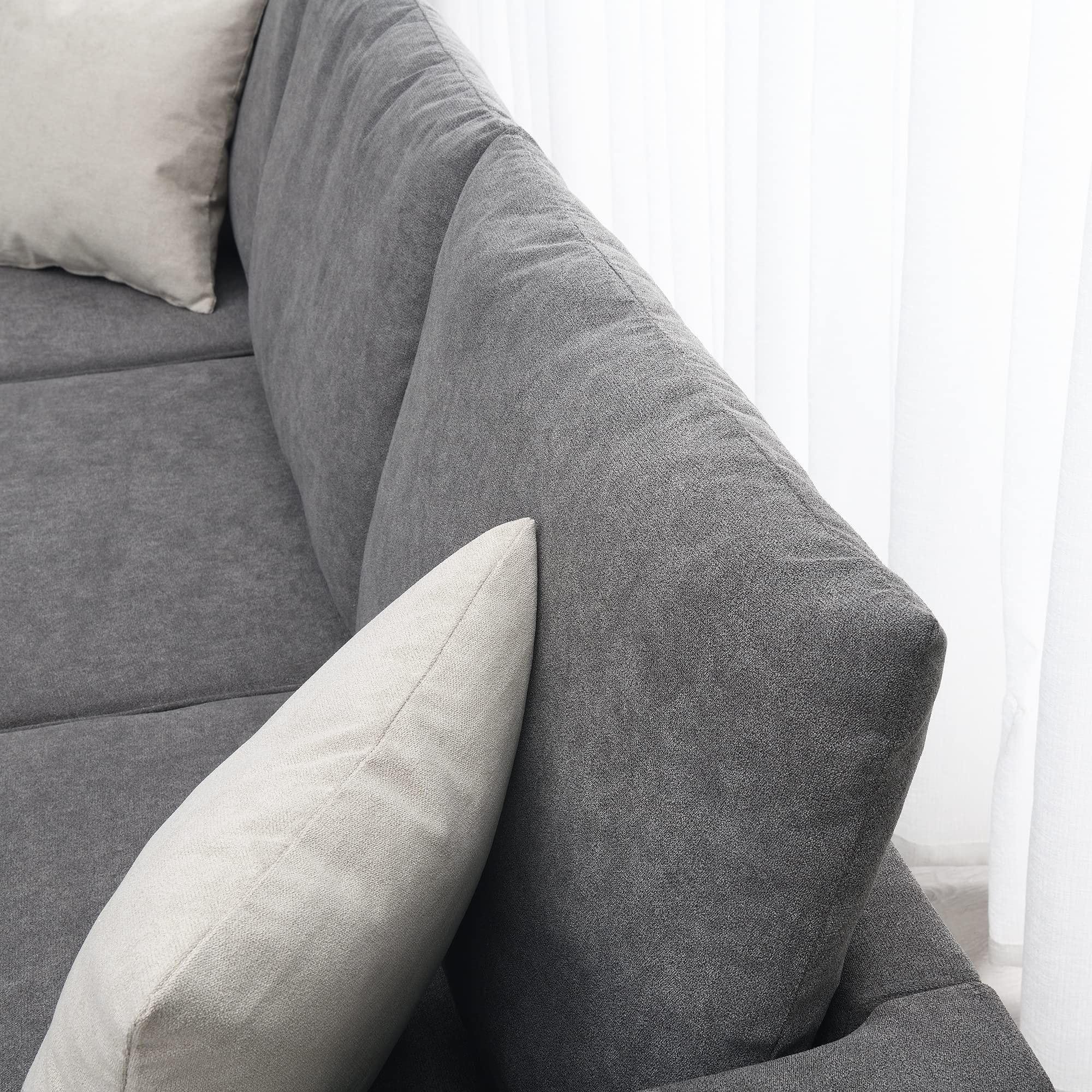 Lepfun 88 x 88 Modern Upholstered Living Room Sectional Sofa Furniture Set,L Shape Couch with 3 Pillows for Home Office, Grey