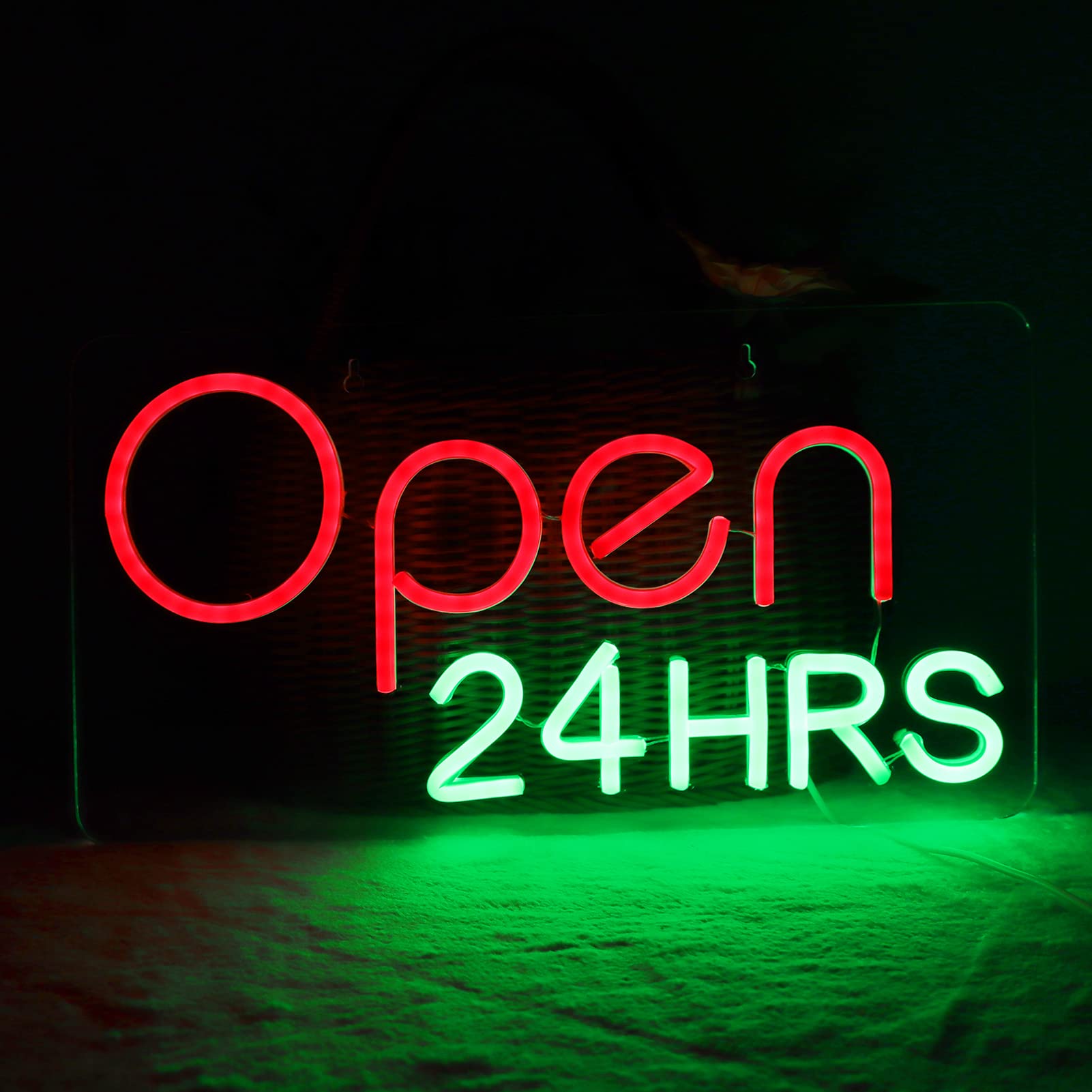 LED Open 24 HRS Neon Sign for Business Ultra Bright Electric Light Up Open Signs Energy Efficient 24 Hours Open Neon-Style Sign for Stores Shop Window Neon Signs For Wall Decor 16x9Inor 16x9In