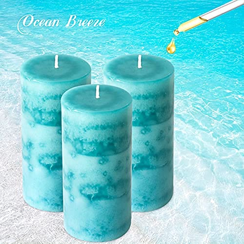 FLAVCHARM Pillar Candles Scented, Ocean Breeze Scented Candles, 3 Pack Teal Candles 3x6 inch Long-Lasting Clean Burning Candles, Turquoise Candles for Home Décor, Bathroom, Wedding Decorations