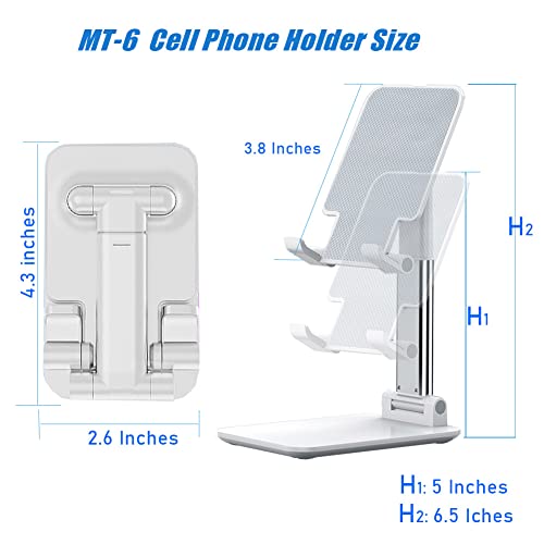 OGMAPLE Cell Phone Stand, Angle Height Adjustable Cell Phone Holder with Silicon Pad for Desk Fully Forldable Mobile Phone Holder Compatible with All Mobile Phones, MT-6, (White)