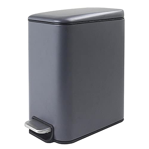 1.3 Gallon/5 Liter Small Trash Can with Lid Soft Close, Removable Inner Wastebasket, Rectangular Step Trash Can, Slim Garbage Can for Bathroom Bedroom Office, Anti-Fingerprint Matte Finish, Light Gray