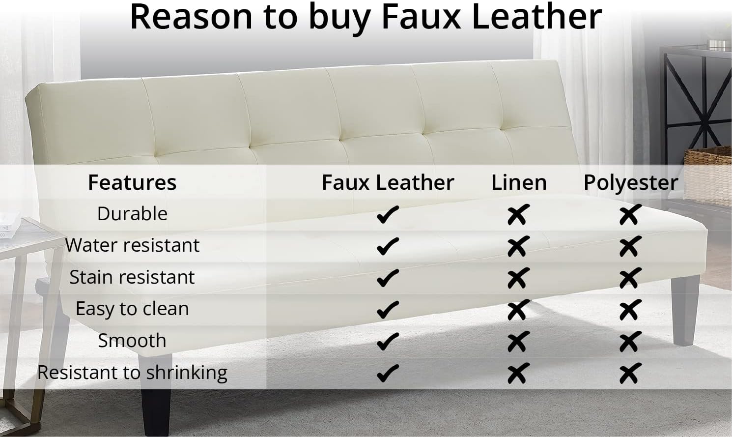 Naomi Home Button Tufted Futon Sofa Bed, Faux Leather Futon Couch, Modern Convertible Folding Sofa Bed Couch with Wooden Legs, Reclining Small Couch Bed, Futon Bed for Living Room, Dorm Black