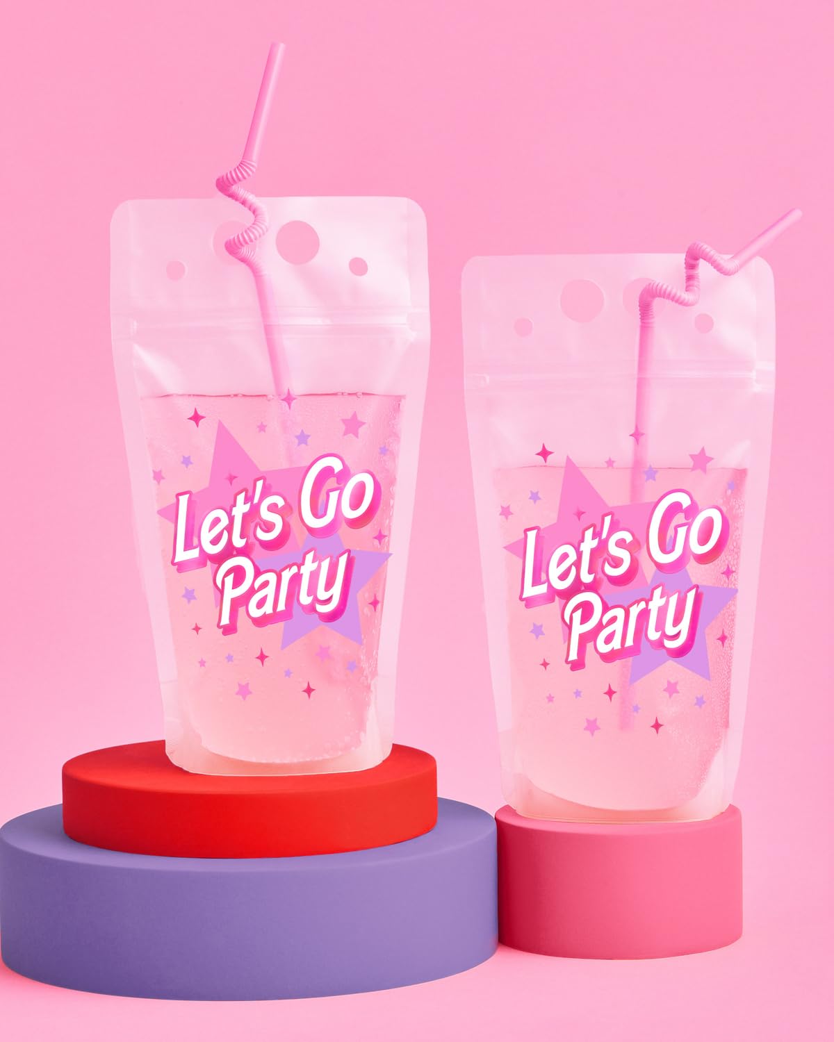 xo, Fetti Let's Go Party Pink Drink Pouches - 16 count | Pink Birthday Party, Bachelorette Drinkware, Cute Party Cups