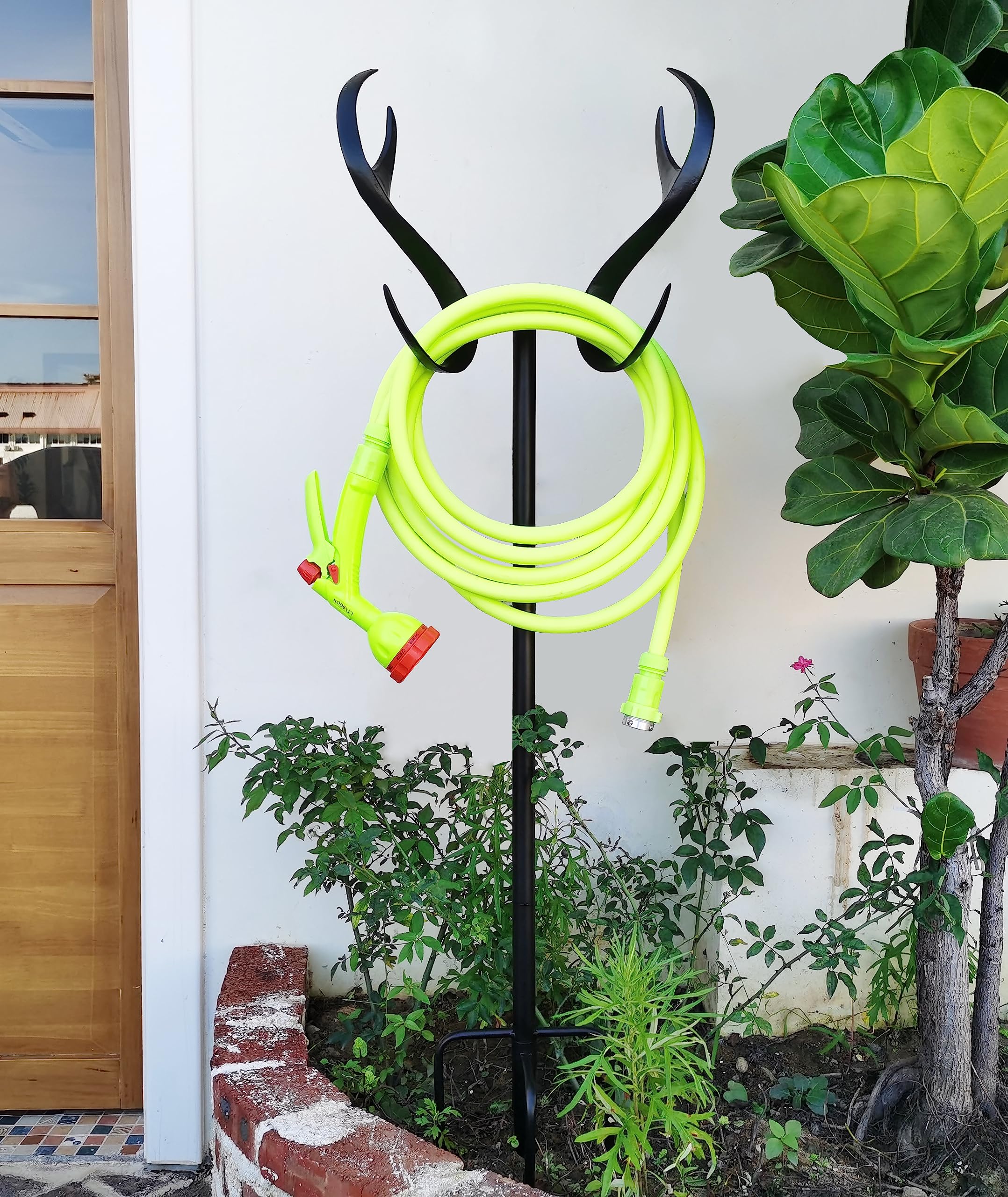 BSTWISH Iron Antler Hose holder - Decorative Hose Butler Hose Reel - Antler Hose Stand Hanger, Heavy Duty Reindeer Water Hose Rack