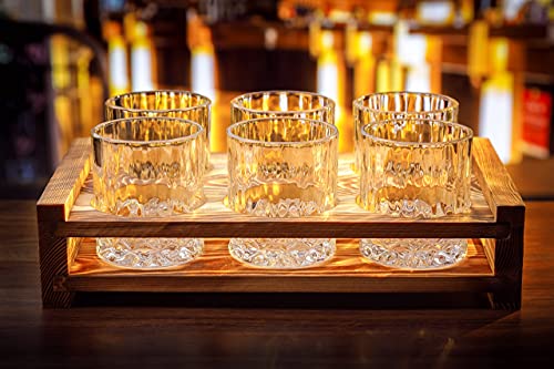 Mloxy Whiskey Glass Server Universal | Drink Carrier Six Glass Holder| Rustic Wood Bar Serving Tray | Server Tray for Home & Bars | 13.5x8x3β Bar Tray | Whiskey Serving Tray | Drink Caddy